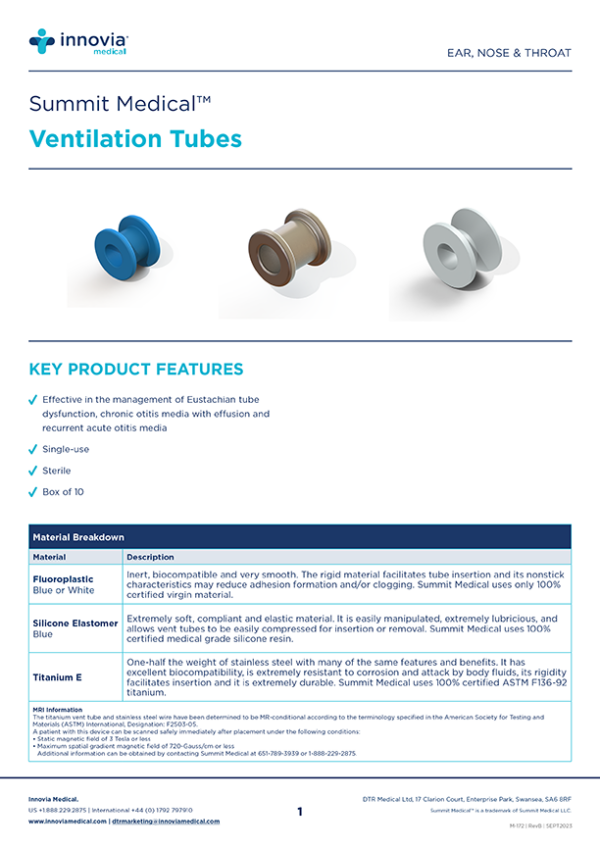 M-172 - Vent Tubes UK Product Sheet RevB-1 - DTR Medical DTR Medical